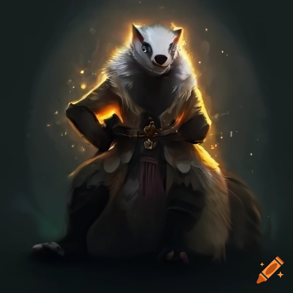 Alchemist badger, ears, eurasian badger, sitting upright, raised paws ...