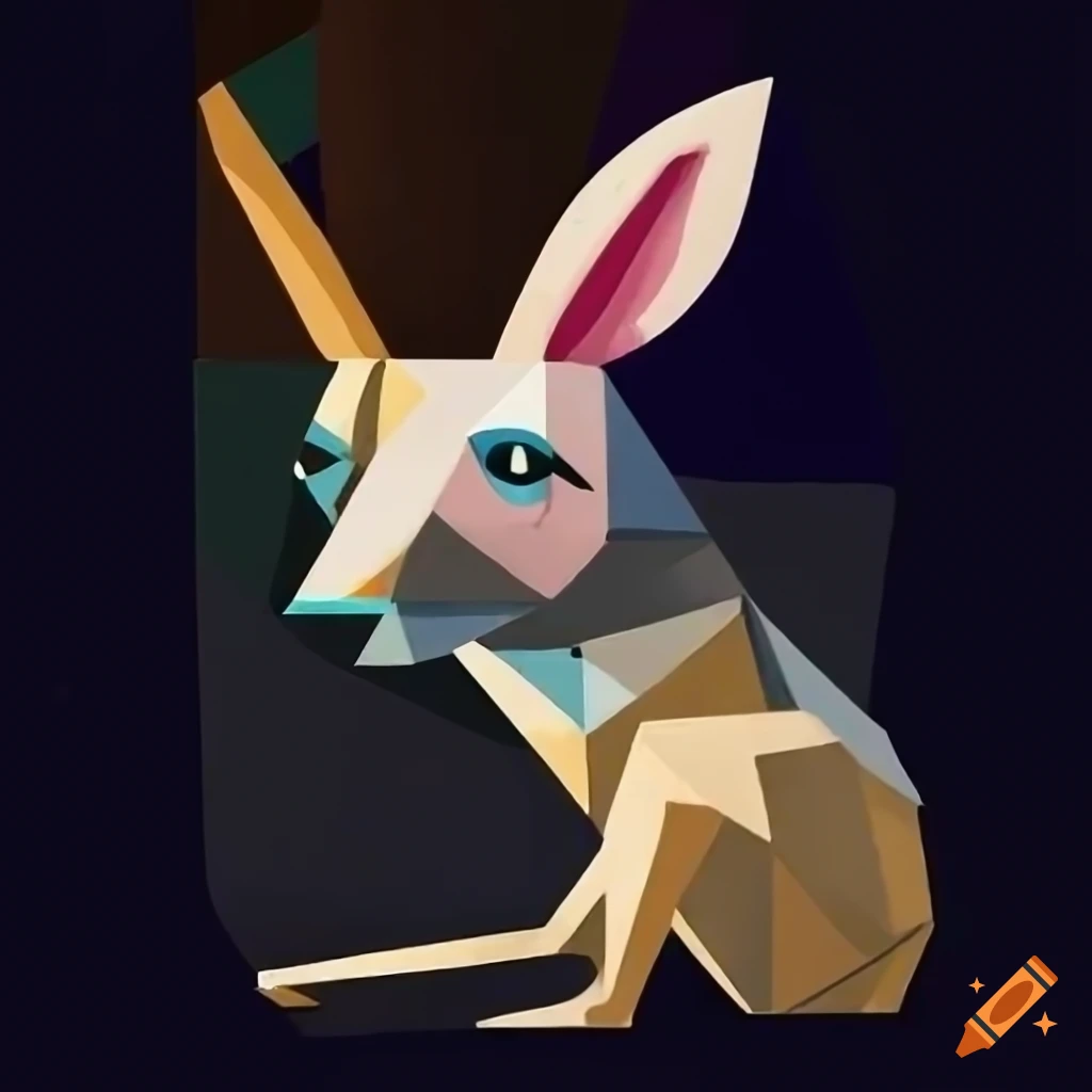 Dog chasing rabbit, picasso-style cubism, dynamic