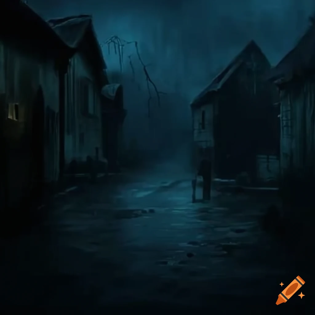 Village night rain horror on Craiyon