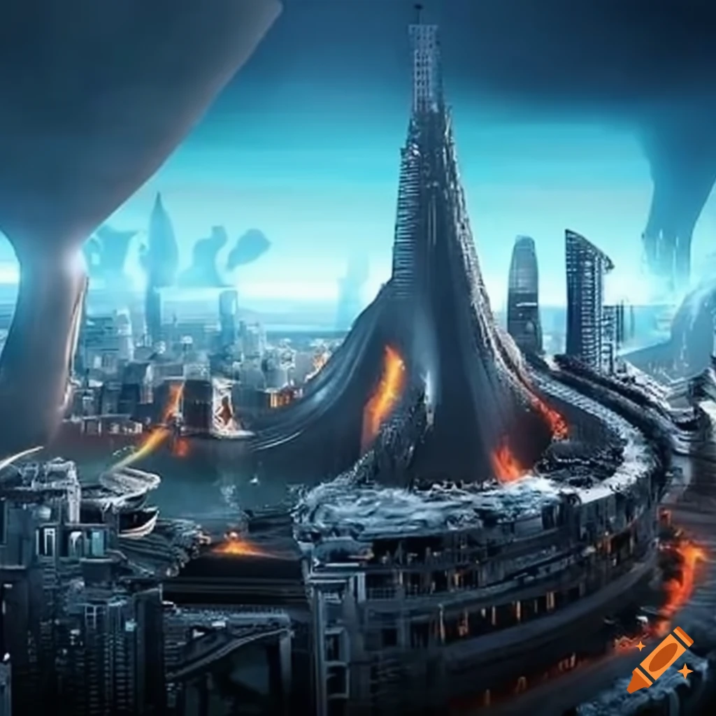 Futuristic city powered by lava