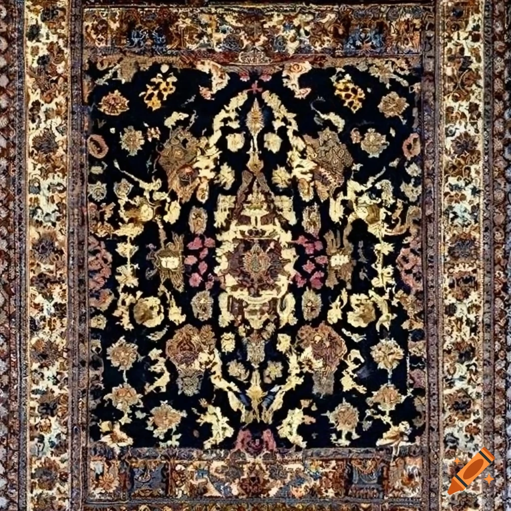 4k quality very detailed full persian rug design with a black and gold ...