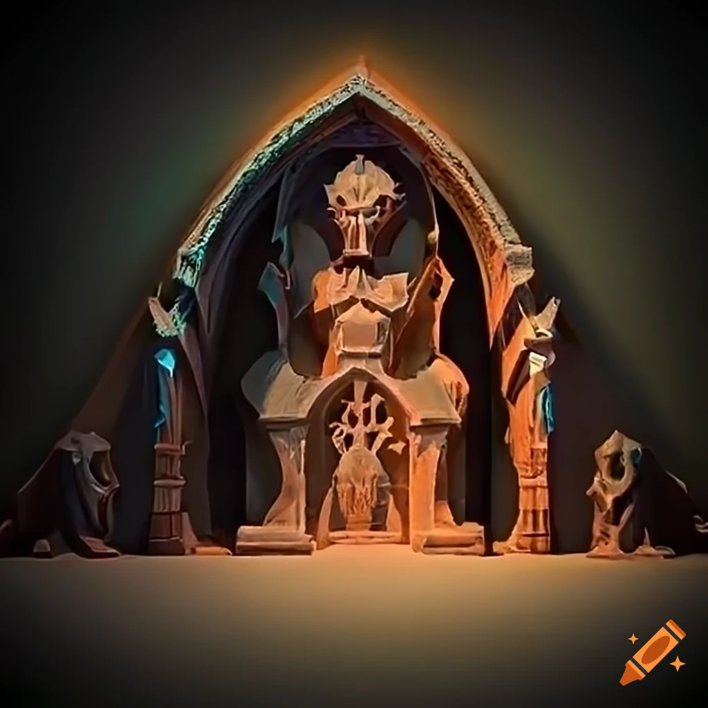 ‘architectural stave carving’-style, hd zelda game, cave sculpture ...
