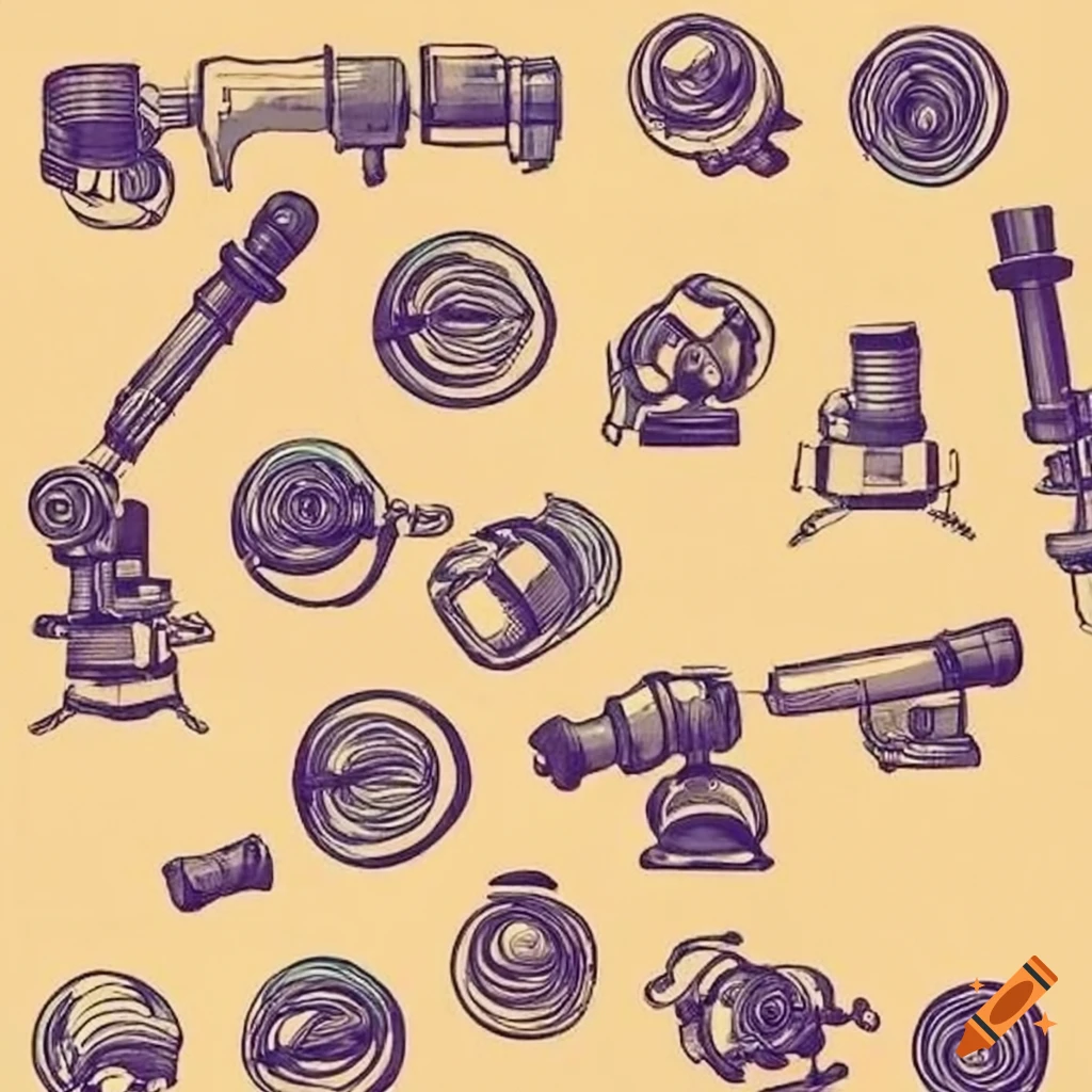 A regular drawing pattern of microscopes and telescopes on Craiyon