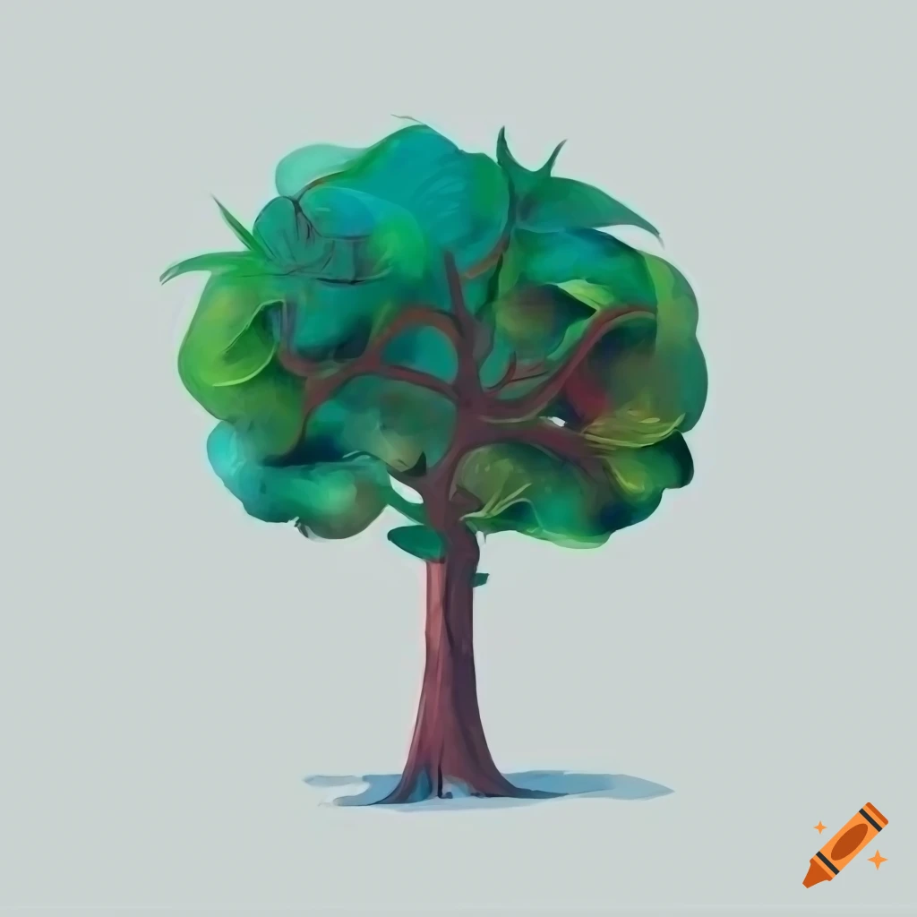 Jungle tree on white background in painted style