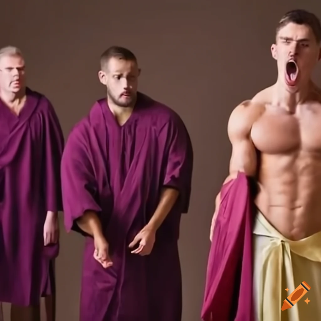 Choir of frustrated muscular men long to shred their robes on Craiyon