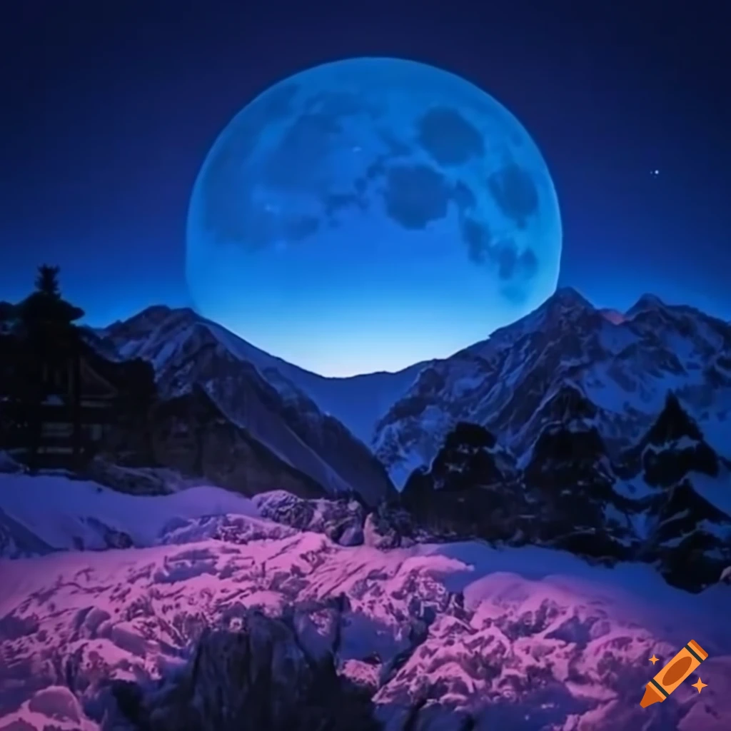 Midnight full moon japan mountains on Craiyon