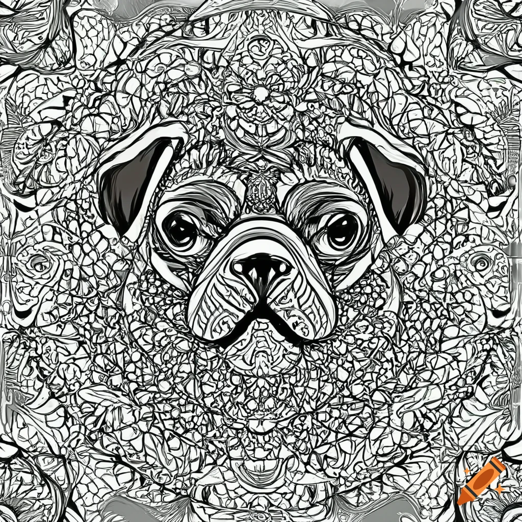 Coloring page for adults, bold lines, dark lines, mandala puppy body ...