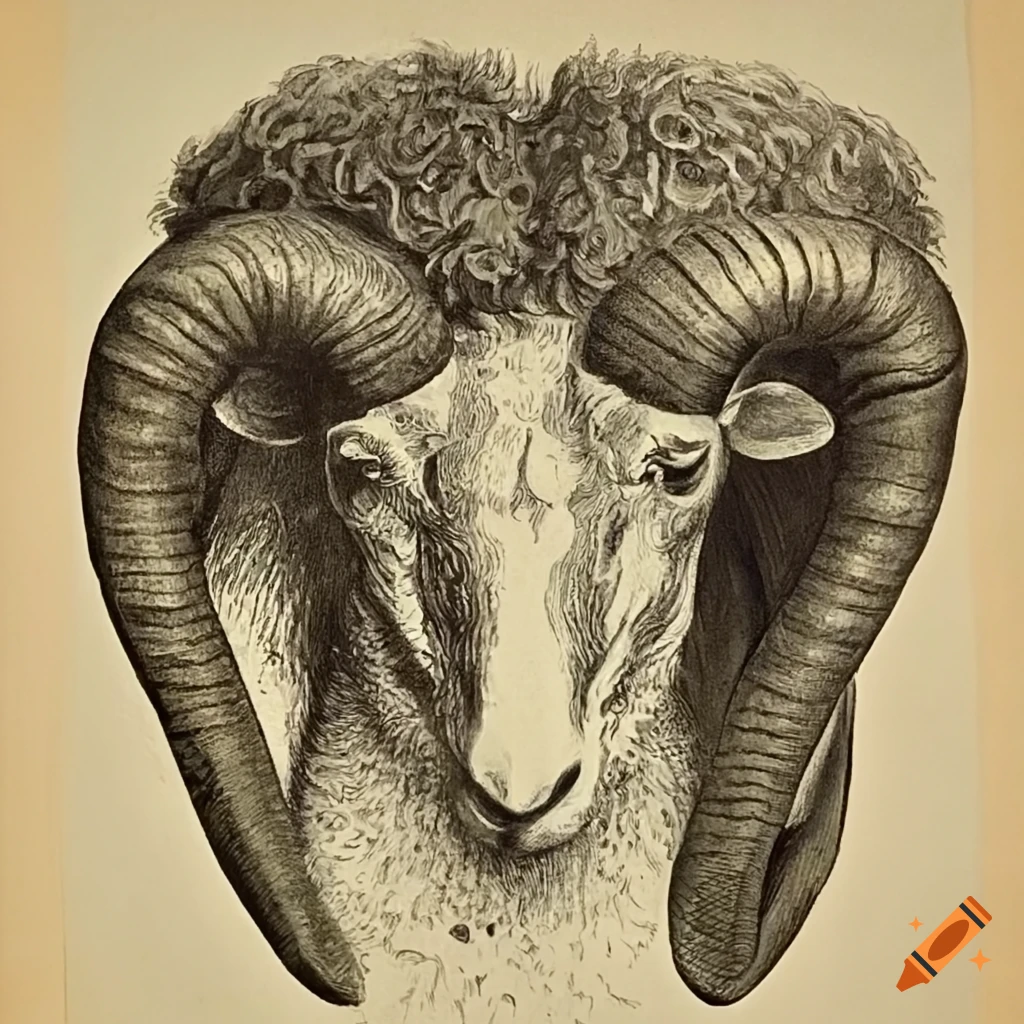 Vintage anatomical study of a jacob sheep head