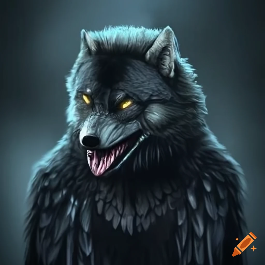Wolf crow hybrid, horror filter on Craiyon