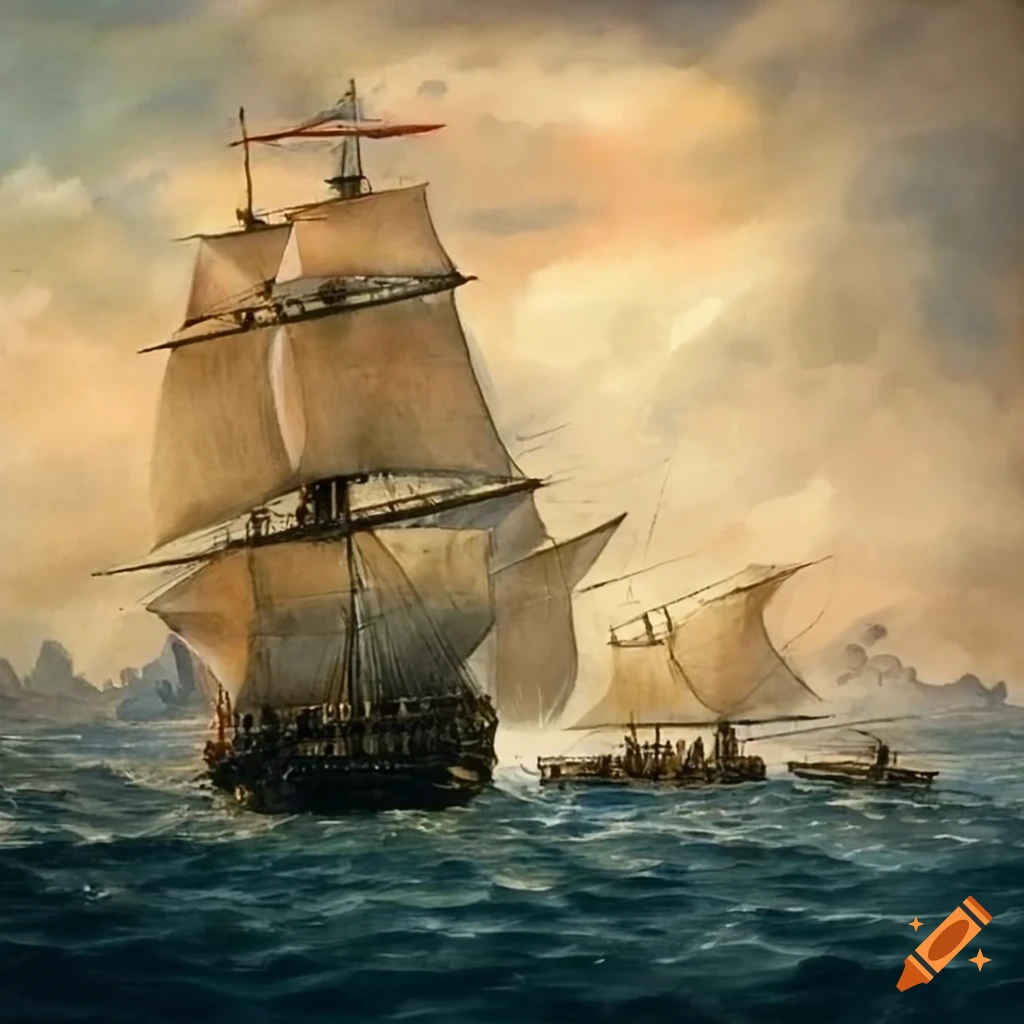 19th century british warship sailing at sea on Craiyon