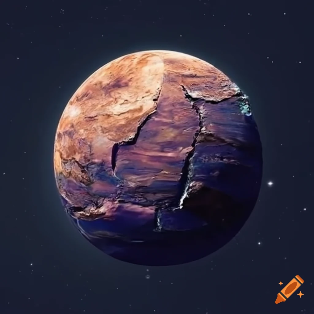 Fragmented planet in space, resembling shattered stones