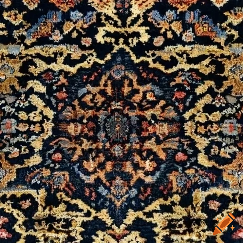 4k quality very detailed full persian rug design with a black and gold ...
