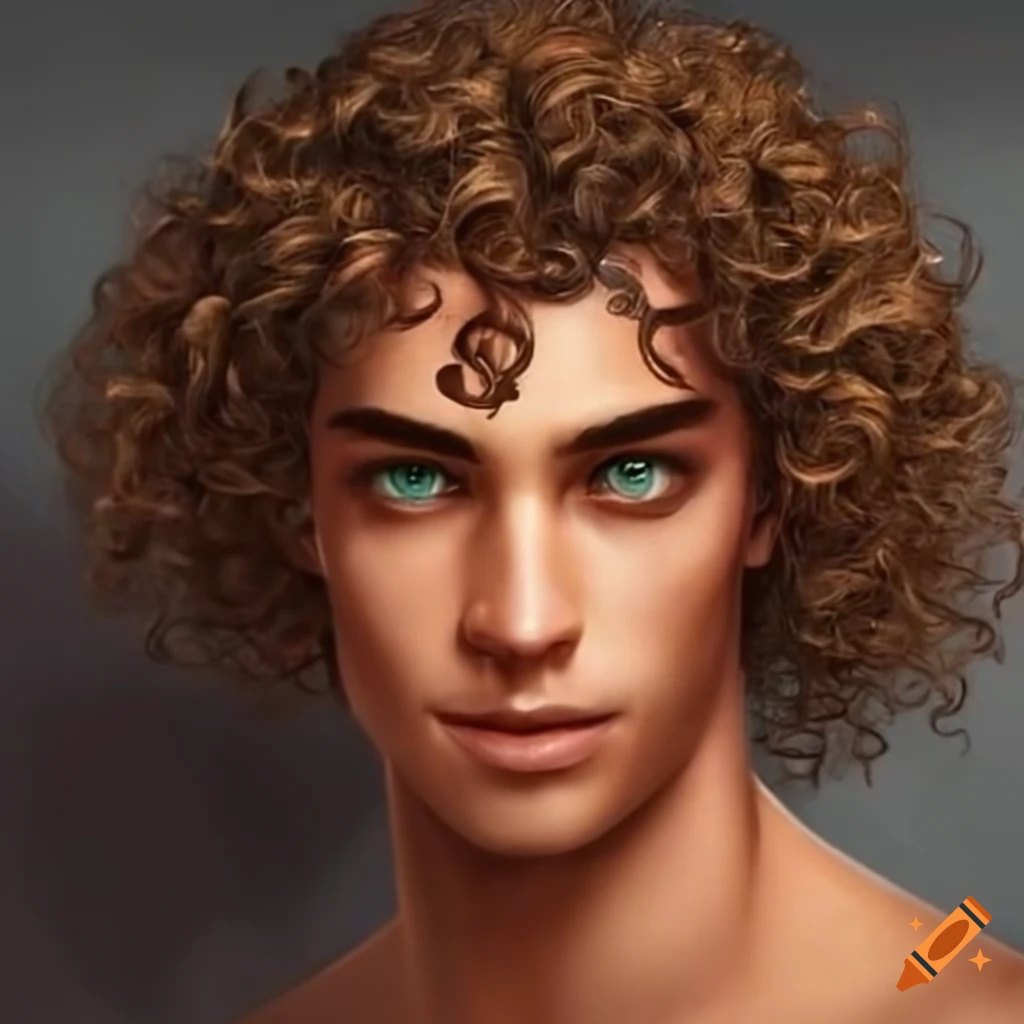 Young handsome hector, curly brown hair, green eyes