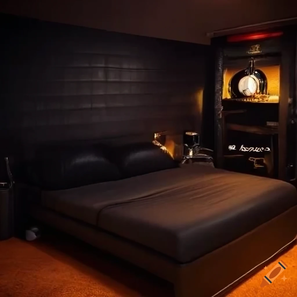 A stylish motorcycle-inspired bedroom with leather accents