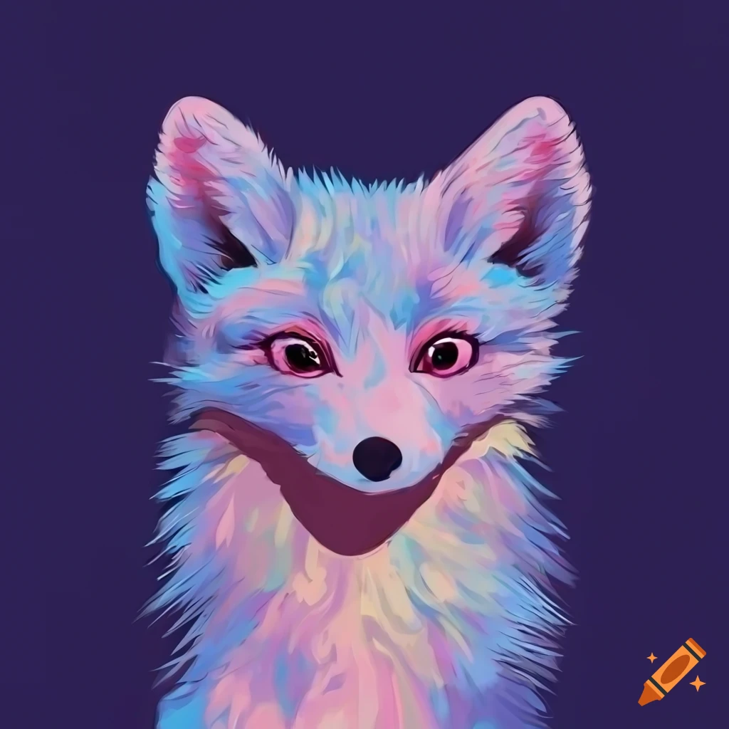 Headshot of a very fluffy happy anthropomorphic arctic fox in an ...