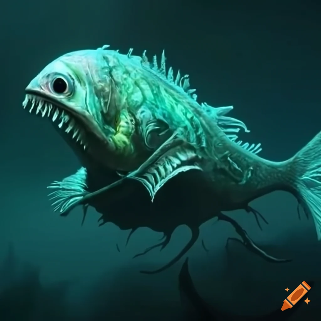 Phosforescent fish abyssal mutant in the dark strange algues