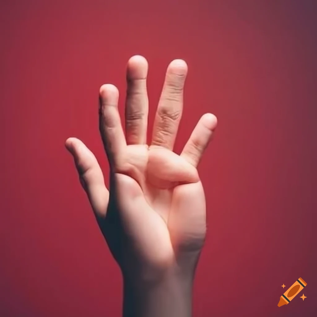 Hand with hallo sign on red background