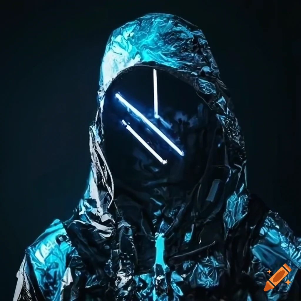 Futuristic white armor techwear parka tin foil neon lights plating for ...