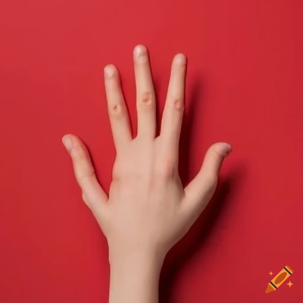 Hand with hallo sign on red background