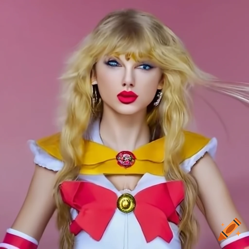 Taylor swift dressed as sailor moon with long yellow pigtails