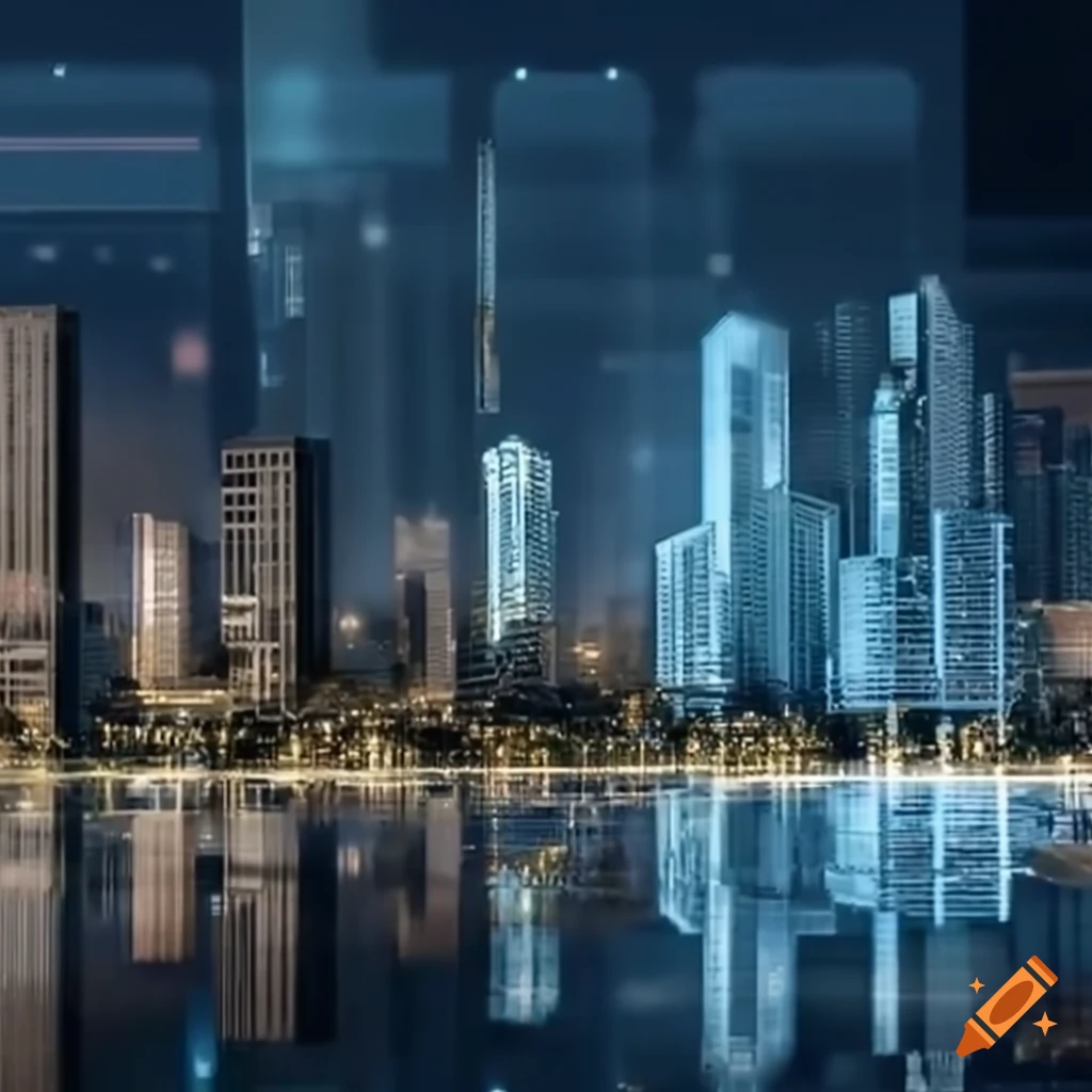 Innovative urban skyline with smart city technologies on Craiyon