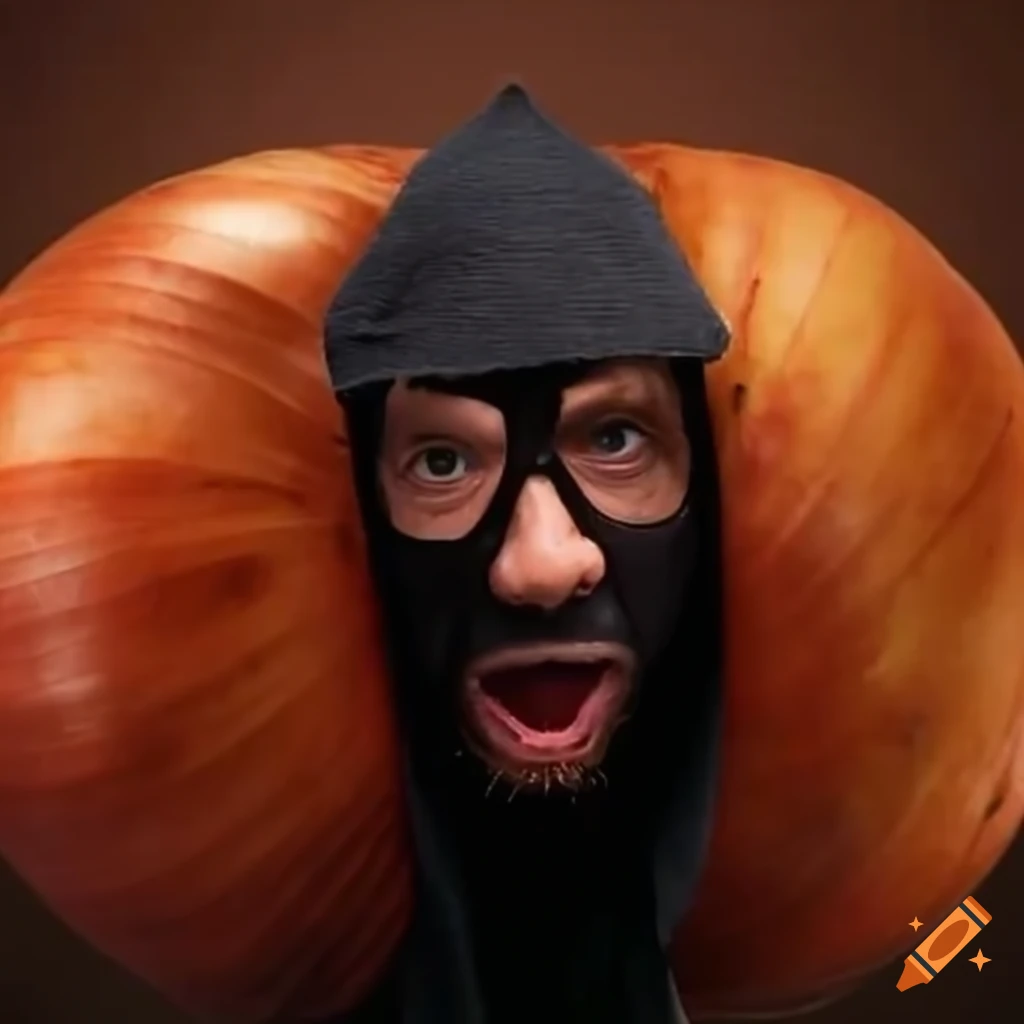 A robber hiding inside a giant onion on Craiyon