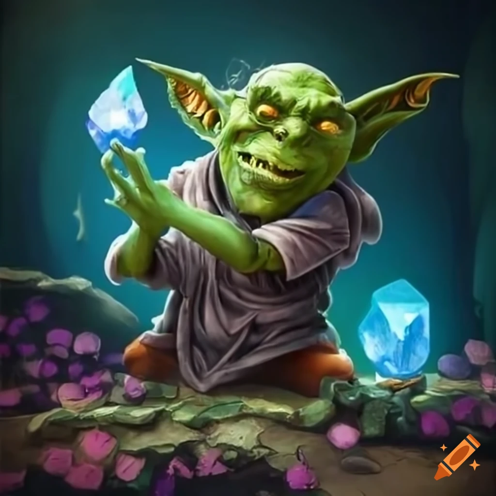Goblins stealing magic crystal from magical garden