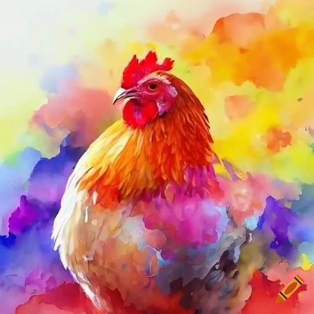 Rainbow watercolor of chicken flock on Craiyon