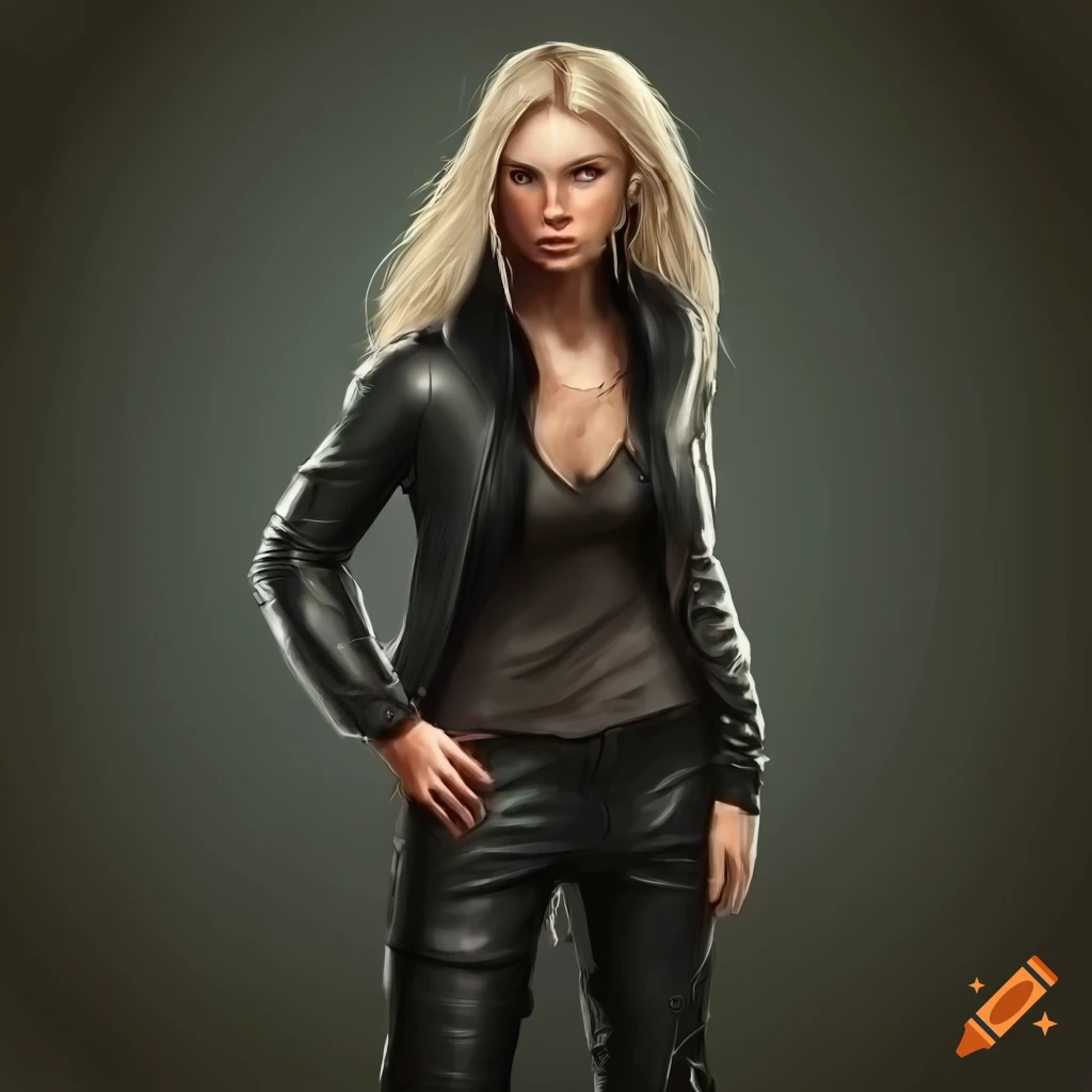 Photorealist artwork, blonde female, confident, very slim slight short ...