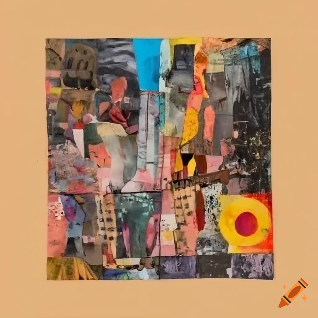 Mixed media collage painting of a panel discussion at a music festival ...