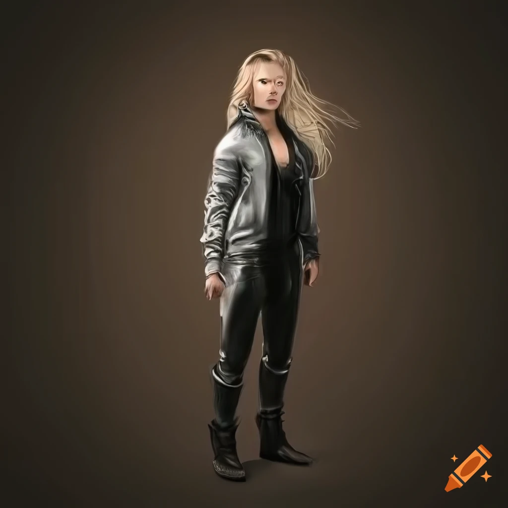 Photorealist artwork, blonde female, confident, very slim slight short ...