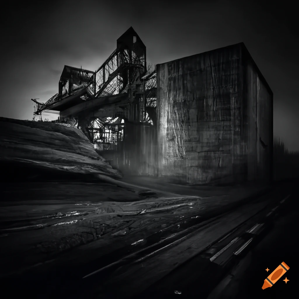 Striking monochromatic photograph of a coal mine in the night