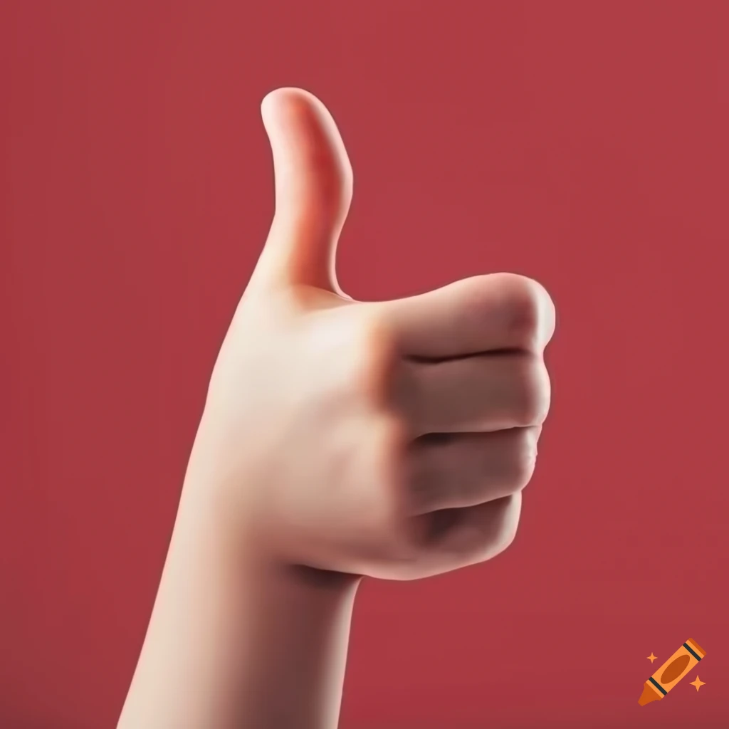 Hand with thumbs up on red background