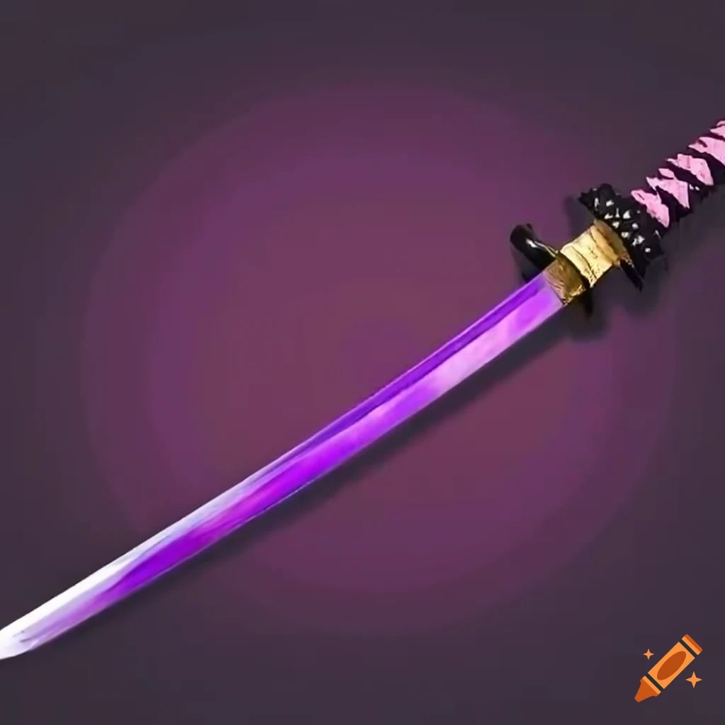 A glowing flaming purple katana on Craiyon
