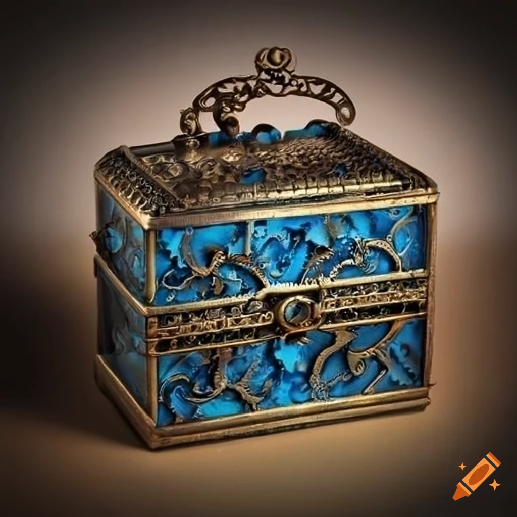 A beautifully crafted steampunk-inspired bronze metal box with ...