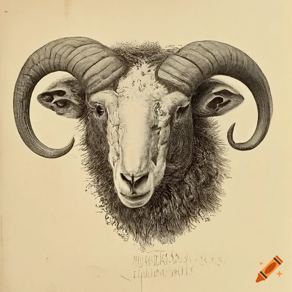 Vintage anatomical study of a jacob sheep head