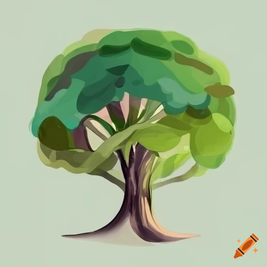 Jungle tree on white background in painted style
