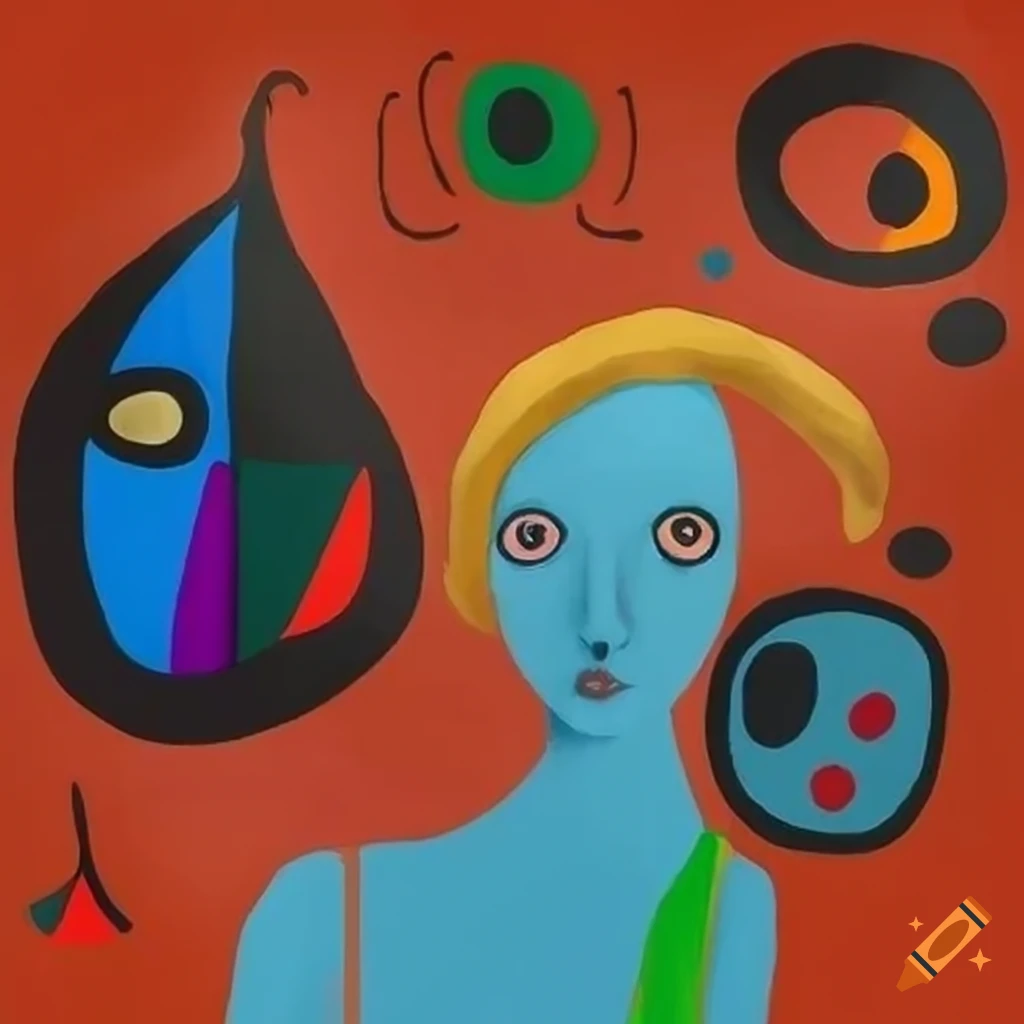 Miro style Painting of a woman and a man looking out the window of a ...