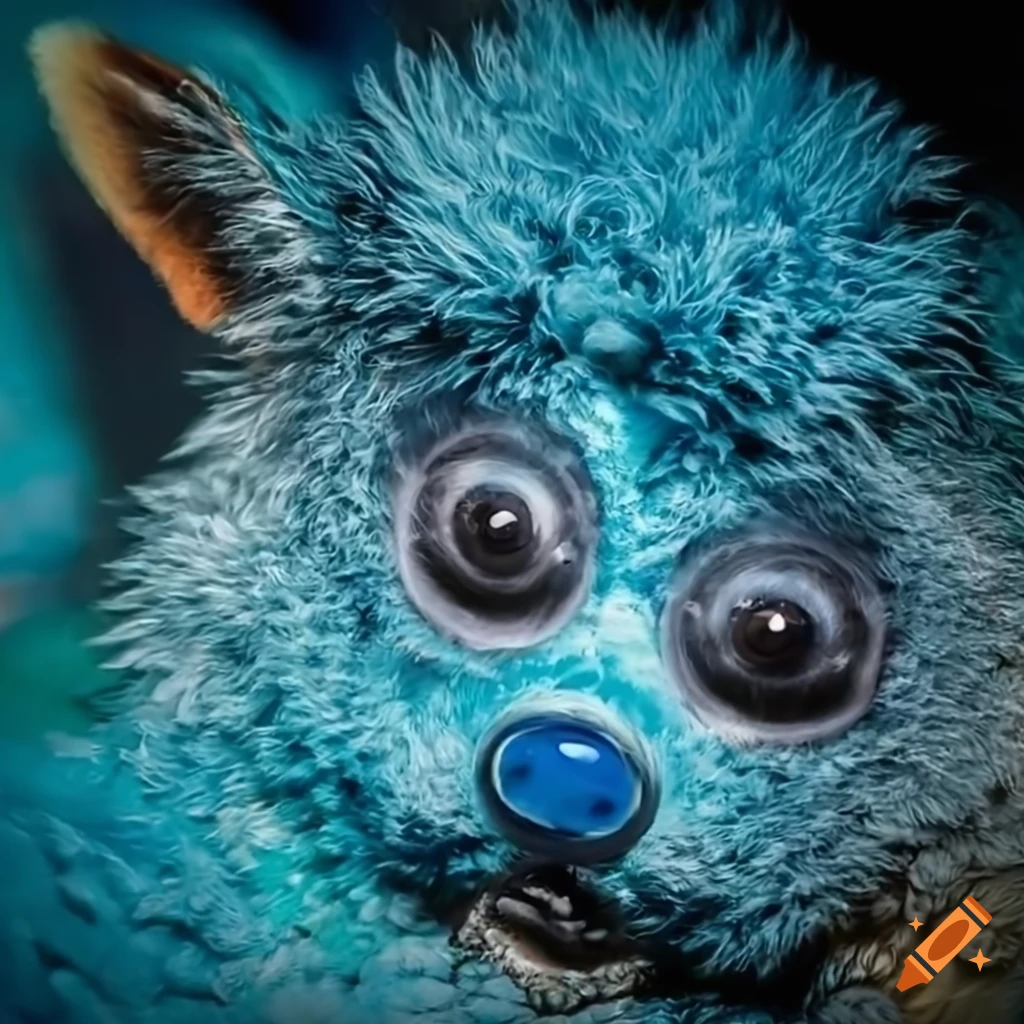 A group of blue furbys around a green bubbling cauldron