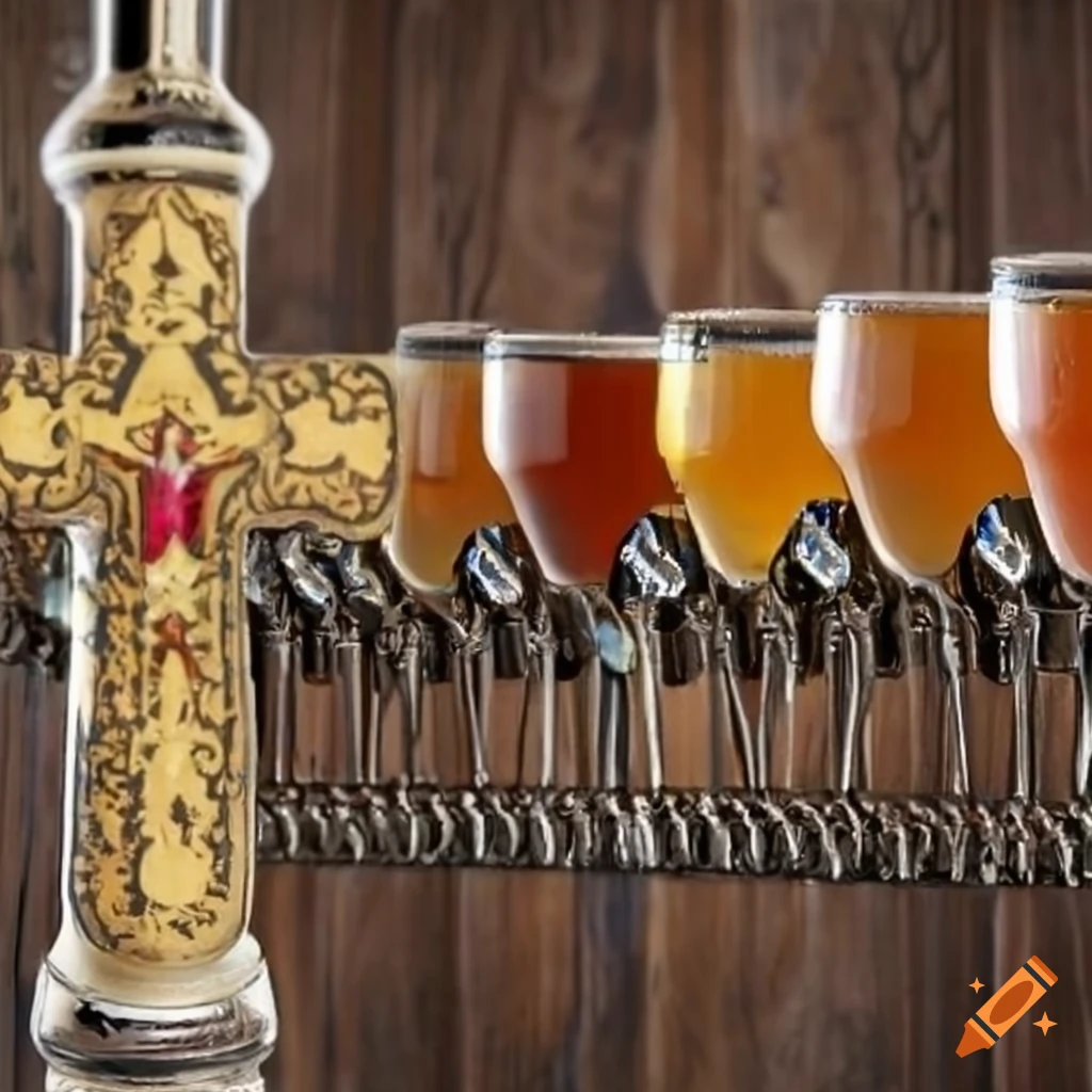 A catholic cross decorated beer tap pouring beer