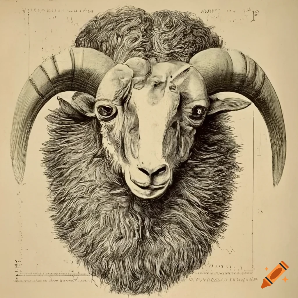Vintage anatomical study of a jacob sheep head on Craiyon