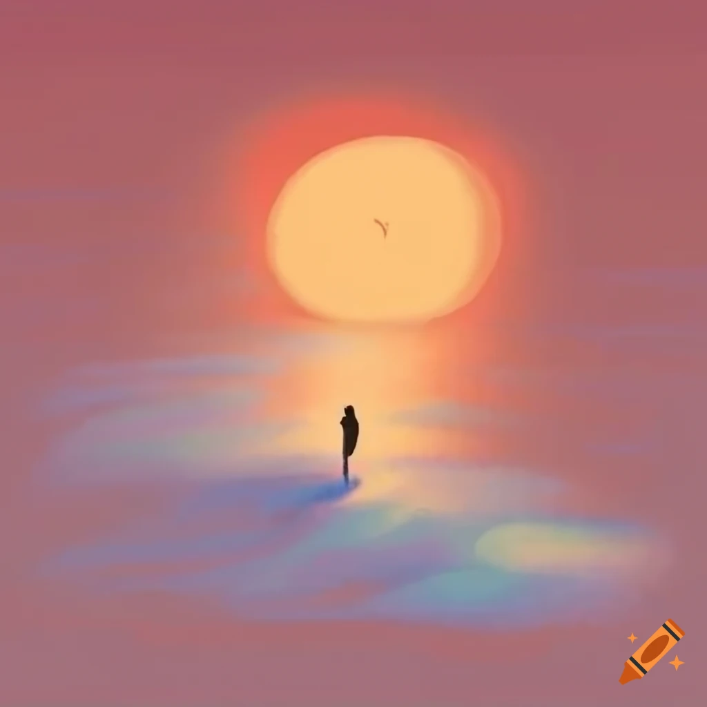 A blur figure of a person appearing high among the sky and clouds ...