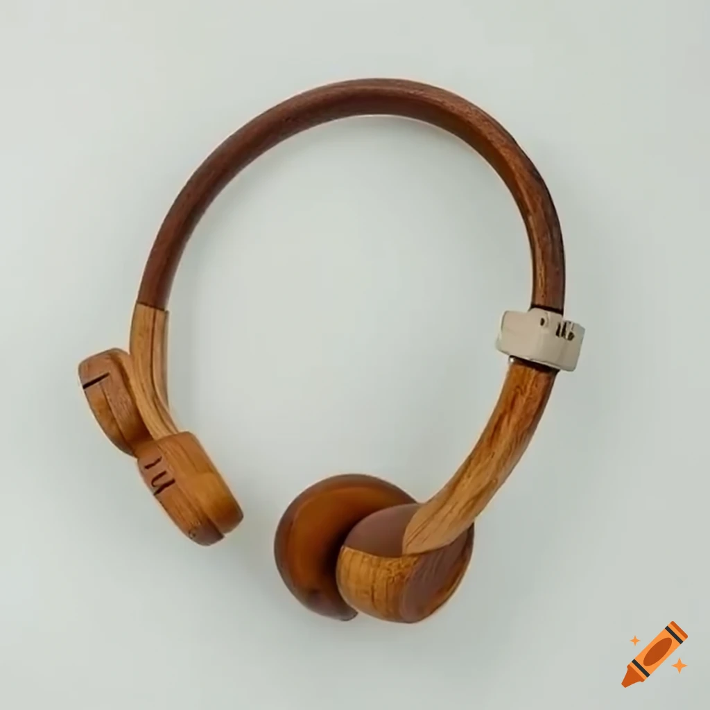 Stylish wooden headphones in a clean white background on Craiyon