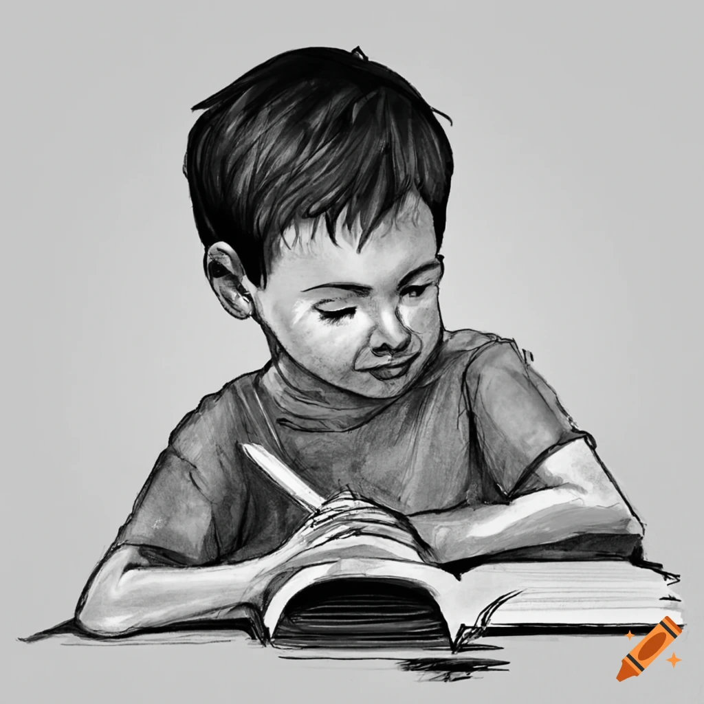 One boy studying hardly