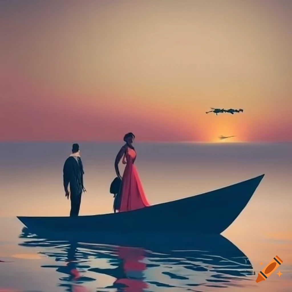 Two men and one woman on a boat on Craiyon