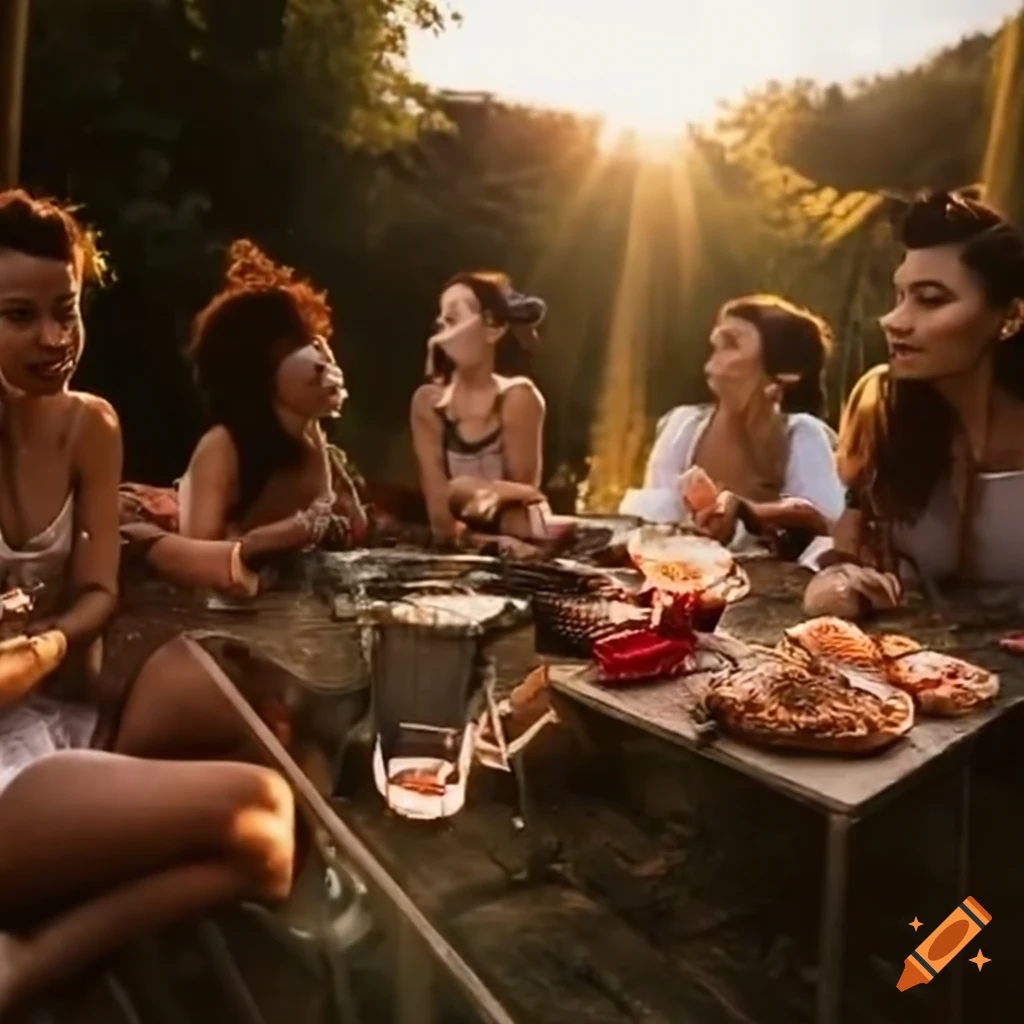 A outdoor barbecue with friends enjoying the sunshine on Craiyon