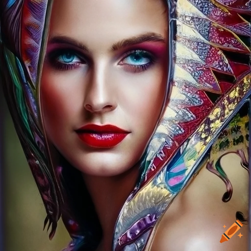 Portrait of exotic, high fashion female, extravagant, attitude, facing ...