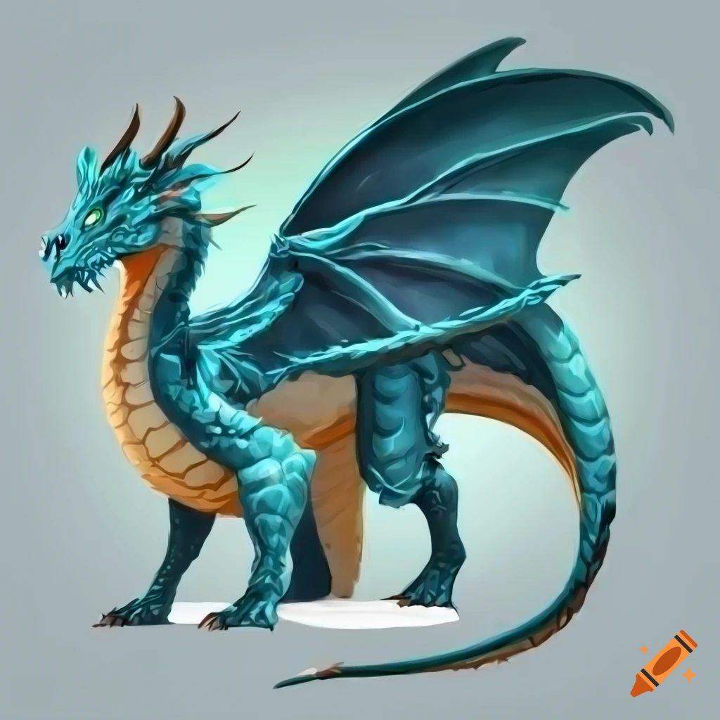 Concept designs of a dragon. Full dragon body. Dragon has four legs and ...