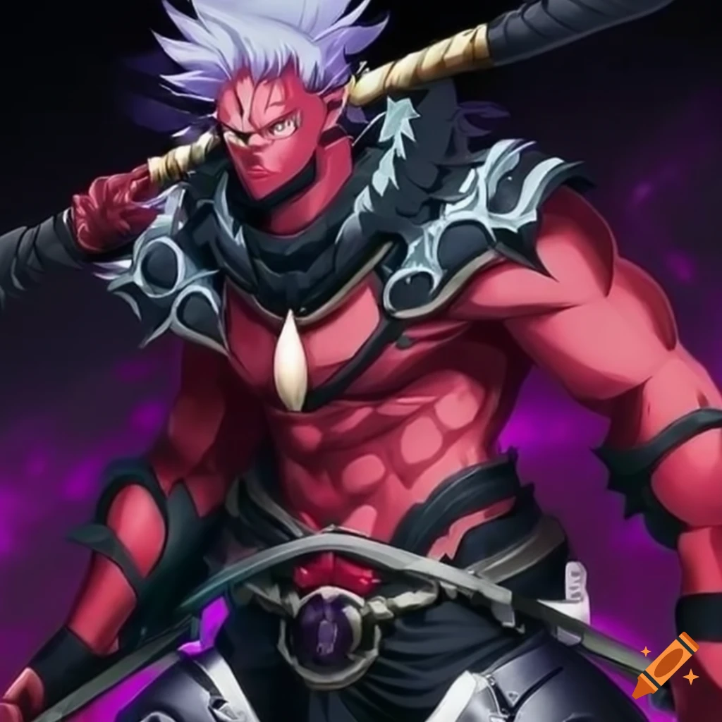 Anime, oni, beast-warrior, full-body, black armor