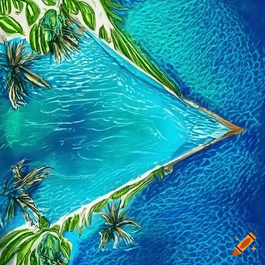 An aerial view above a tropical island with a comic book style on Craiyon